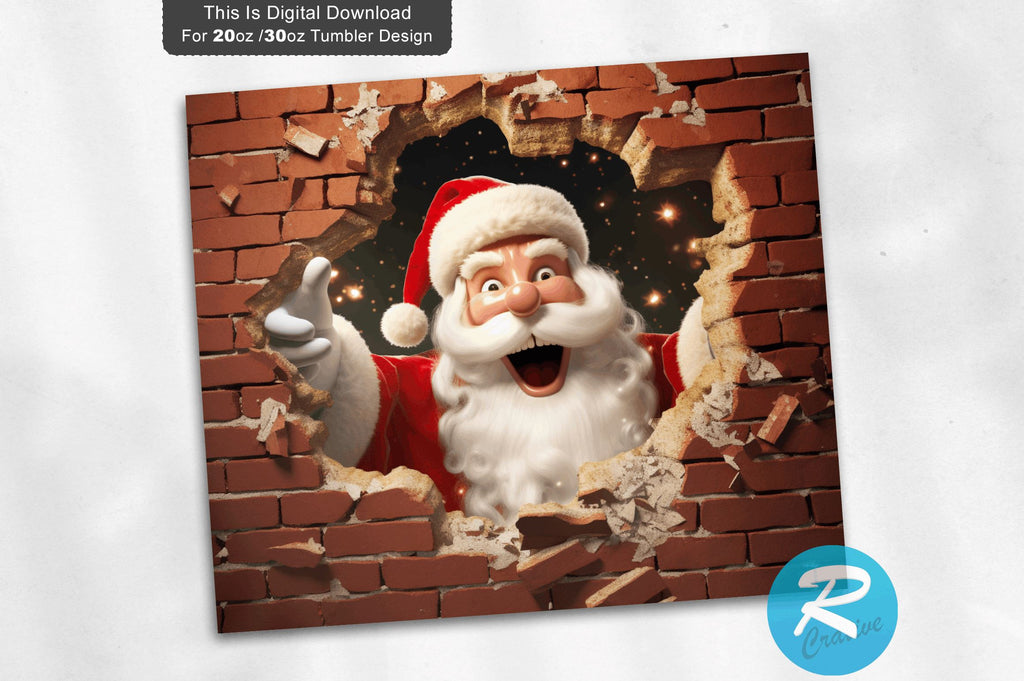 3D Christmas Santa Cracked Hole 20 Oz Png Tumbler Design - So Fontsy