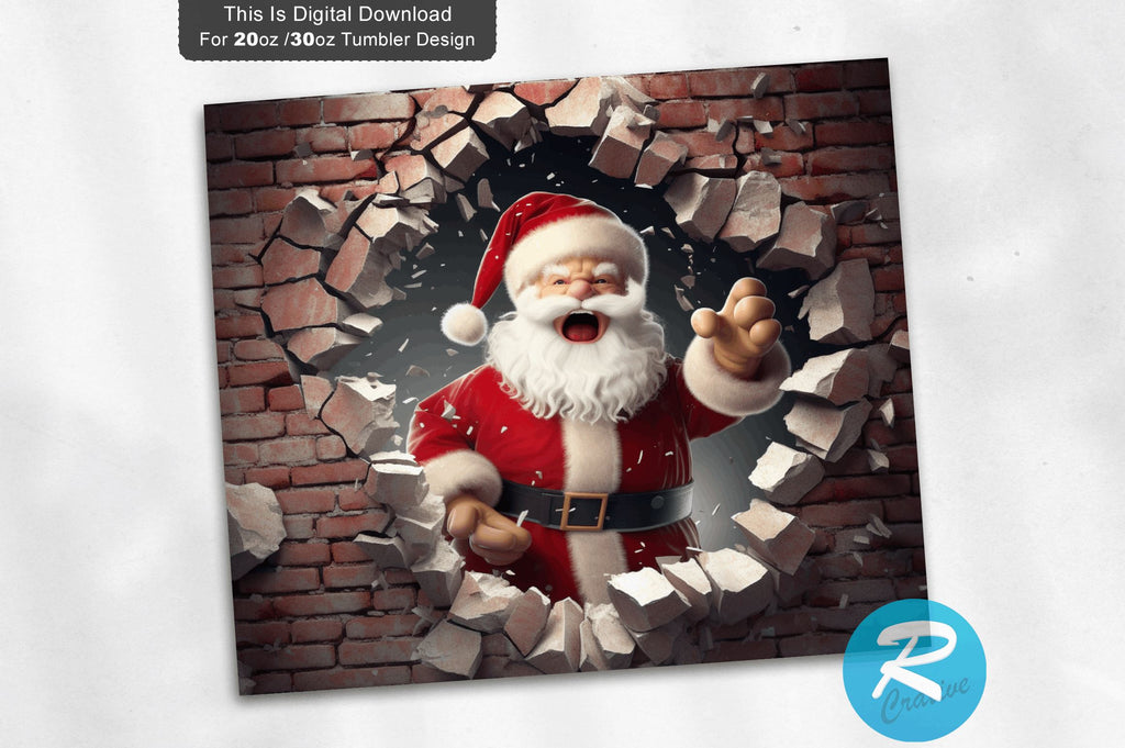 3D Christmas Santa Cracked Hole 20 Oz Png Tumbler Design - So Fontsy