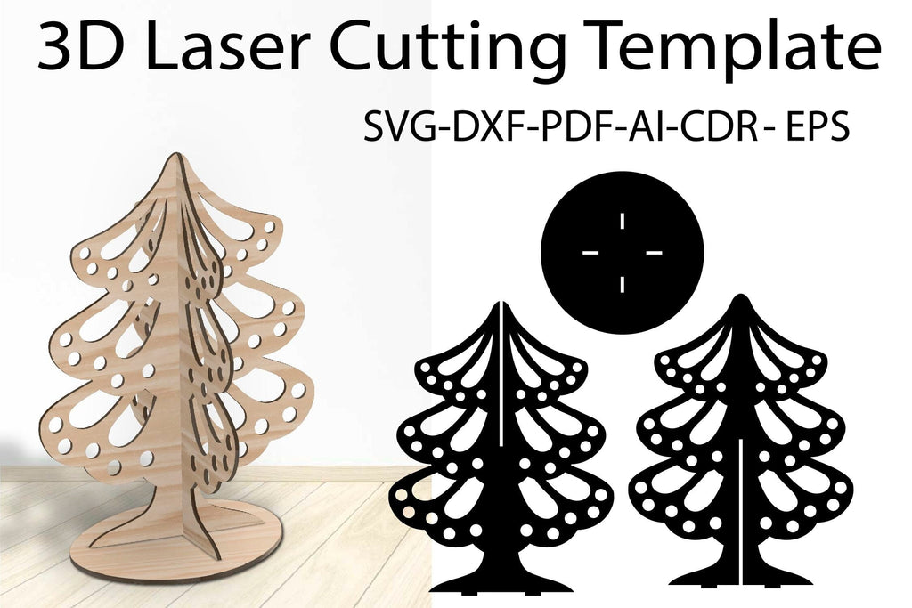 3D Christmas Tree SVG Laser Cutting Template Vector EPS, CDR - So Fontsy