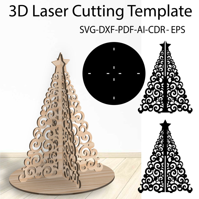 3D Christmas Tree SVG Laser Cutting Template Vector EPS, CDR - So Fontsy