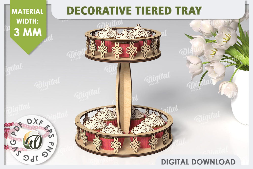 3D Decorative Tiered Tray Laser Cut Design. Serving Tray SVG - So Fontsy