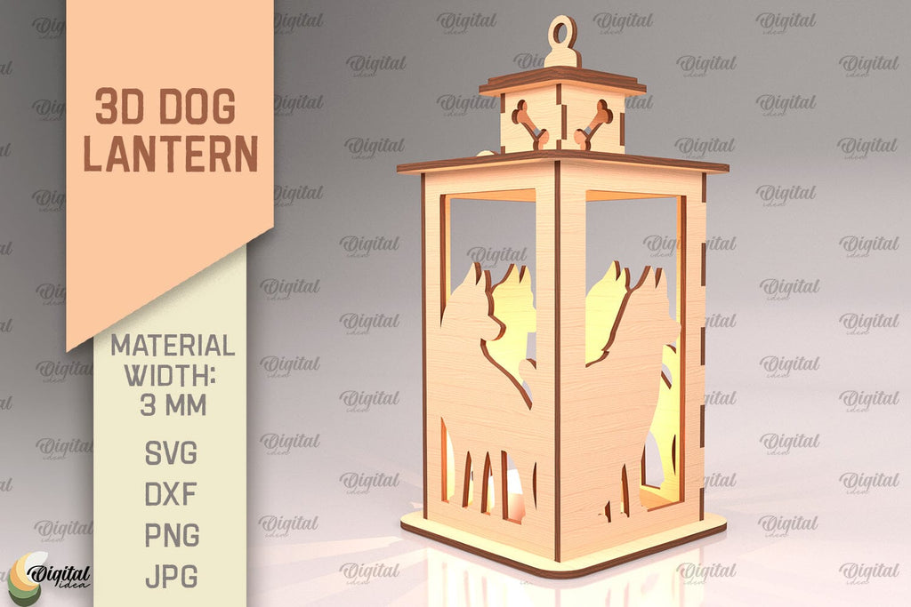 3D Dog Lantern SVG. Laser Cut Lamp. Husky SVG - So Fontsy