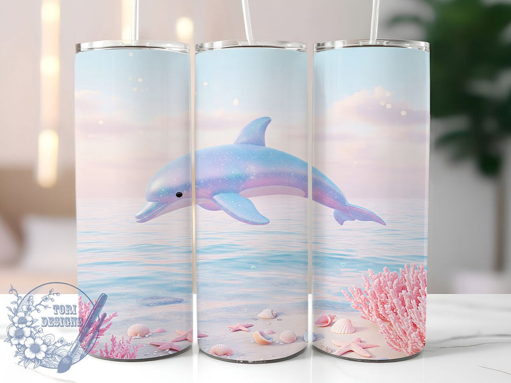 3D Dolphin Ocean Marine Life Tumbler Wrap, 20oz Tumbler Sublimation ...