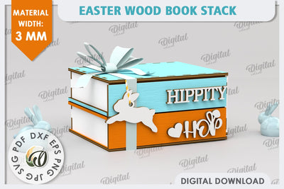 3D Easter Box Laser Cut. Easter Stacked Books SVG - So Fontsy