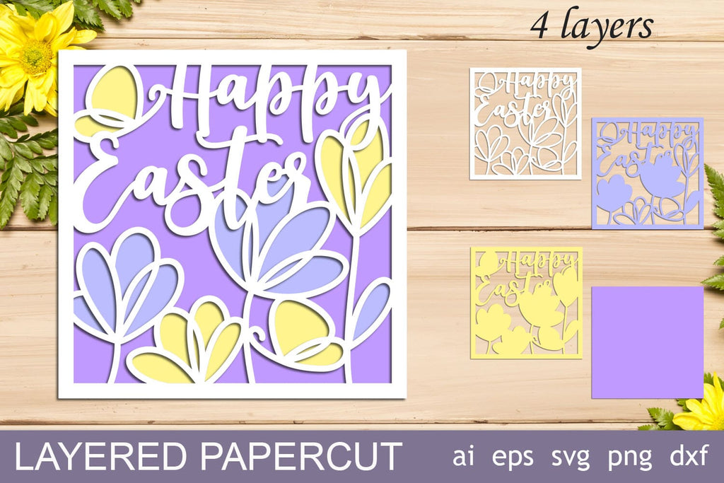 3d Easter card svg, Happy Easter shadow box, Layered papercut template ...