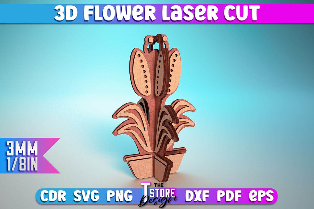 3D Flower Laser Cut | Flower Laser Cut Design | CNC Files - So Fontsy