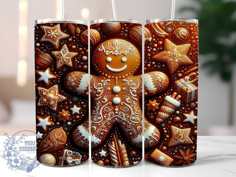 3D Gingerbread Tumbler Wrap, Christmas Tumbler Design, Holiday ...