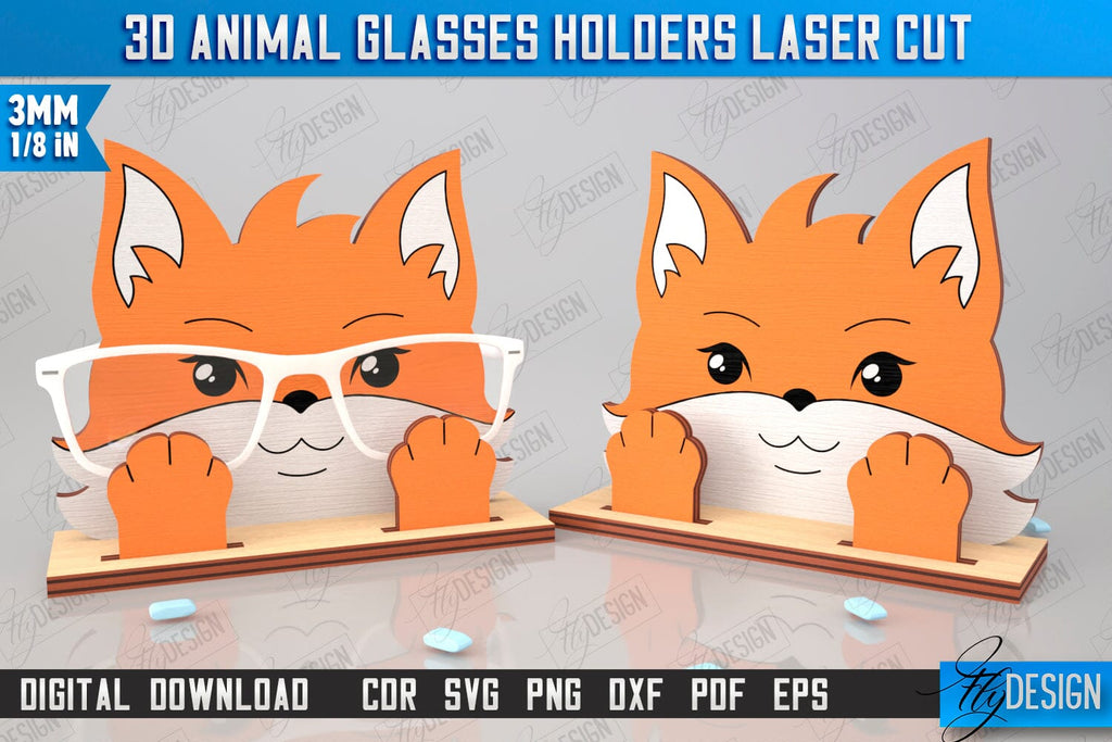 3D Glasses Holder Laser Cut | Eyeglass Stand | Fox Face | CNC File - So ...