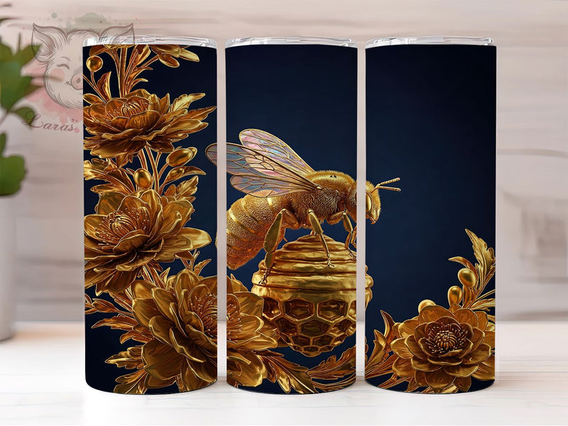 3D Gold Bee Honeycomb 20oz Luxury Tumbler Wrap, Metallic Bee ...