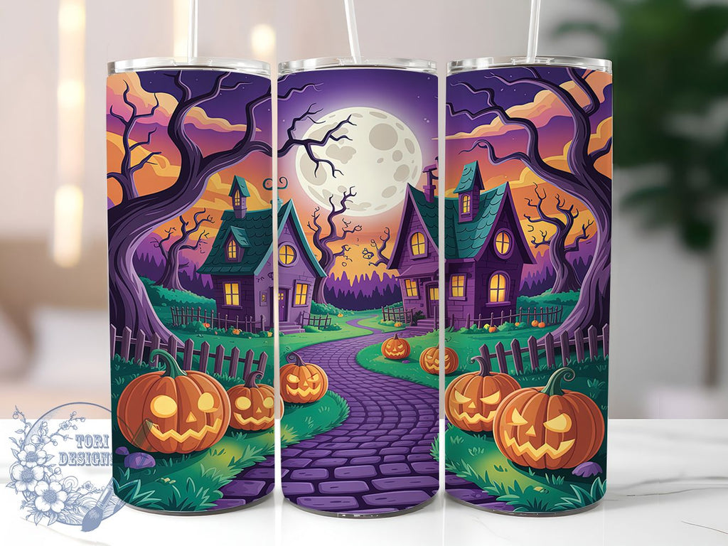 3D Haunted Pumpkin Halloween Tumbler, Haunted House Pumpkin Wrap, 20oz ...
