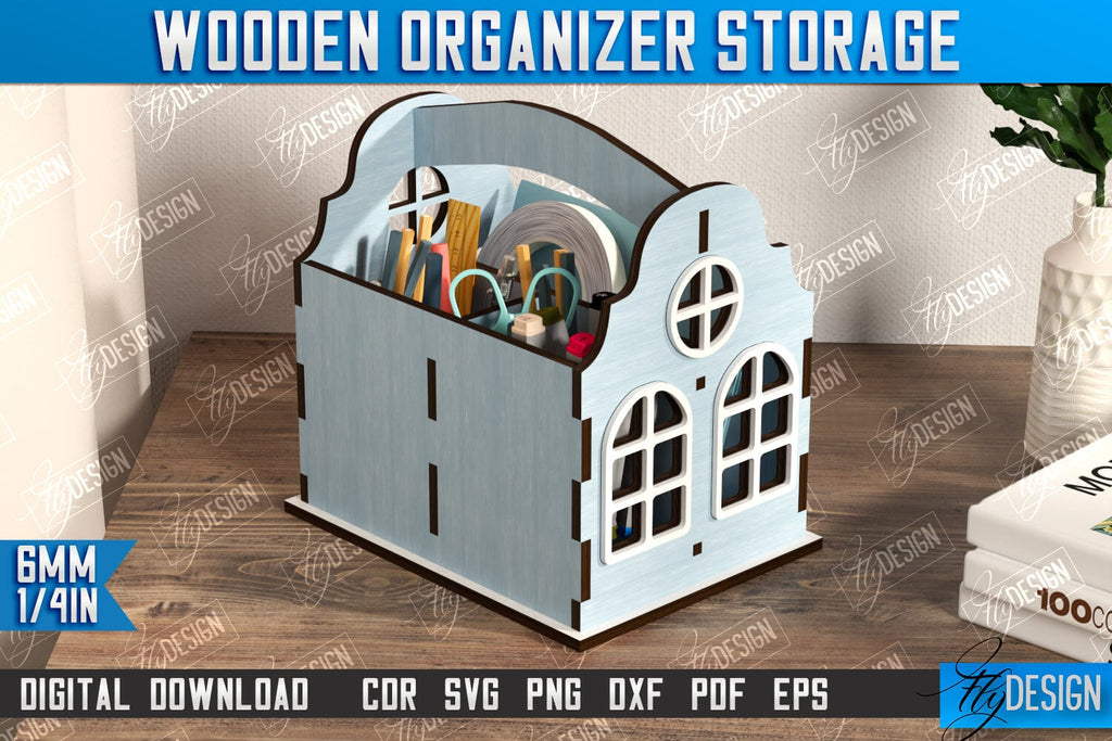 3D House Shaped Desk Organizers Laser Cut Bundle, Storage Bin, Pencil ...