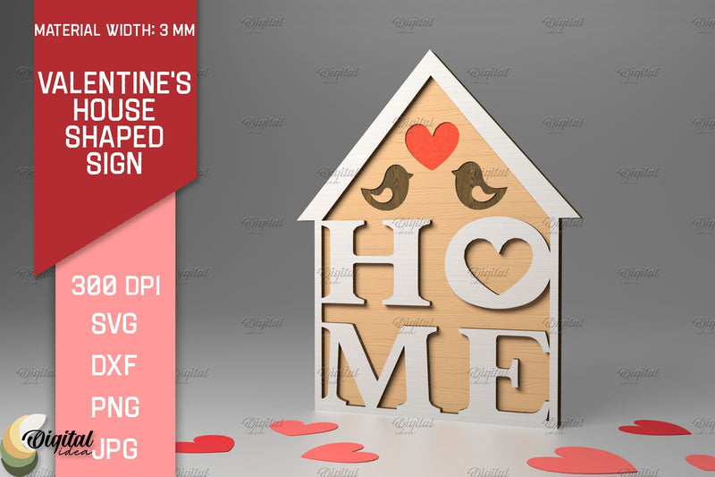 3D House Shaped Sign Laser Cut. Valentine's Day - So Fontsy