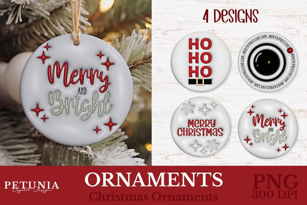 3D Inflated Christmas Ornament | Round Sublimation Ornament - So Fontsy