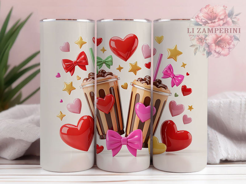 3D Inflated Coffee Valentine Tumbler, 3D Iced Coffee Wrap, Coffee Lover ...