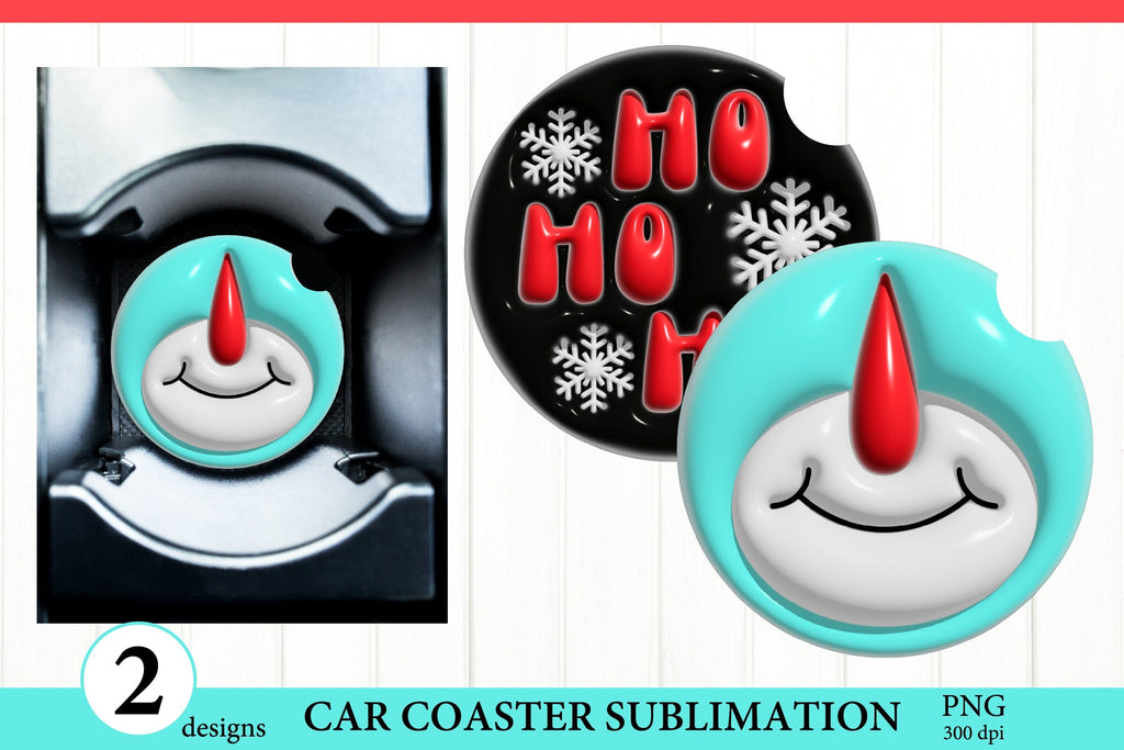 3D Inflated Puff Christmas PNG. Car Coaster Sublimation - So Fontsy