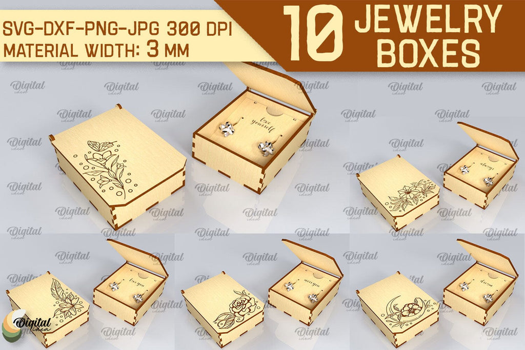 3D Jewelry Boxes SVG Bundle. Laser Cut Small Gift Boxes - So Fontsy