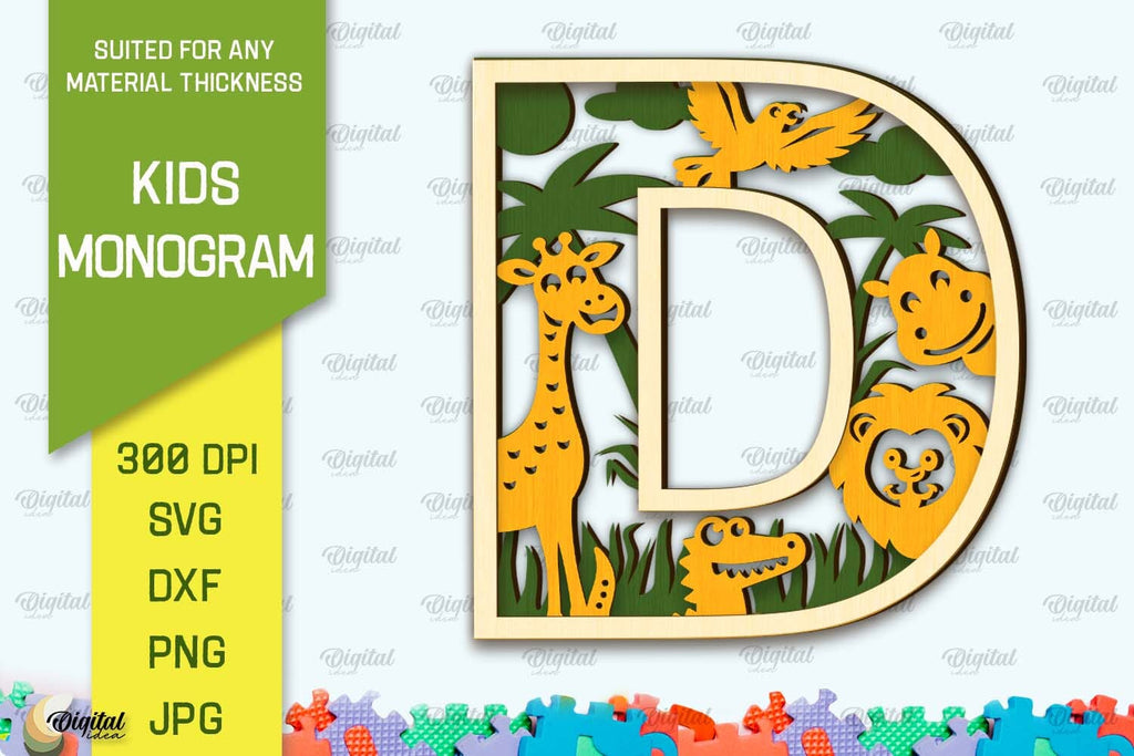 3D Laser cut Monogram Letter D. Kids alphabet wall sign SVG - So Fontsy