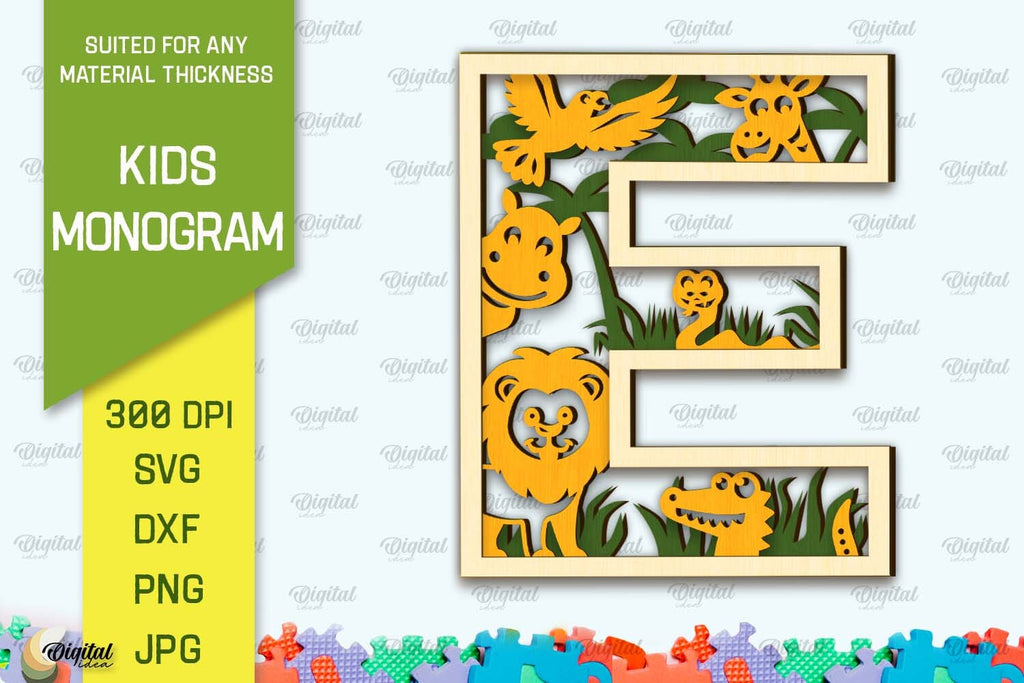 3D Laser cut Monogram Letter E. Kids alphabet wall sign SVG - So Fontsy