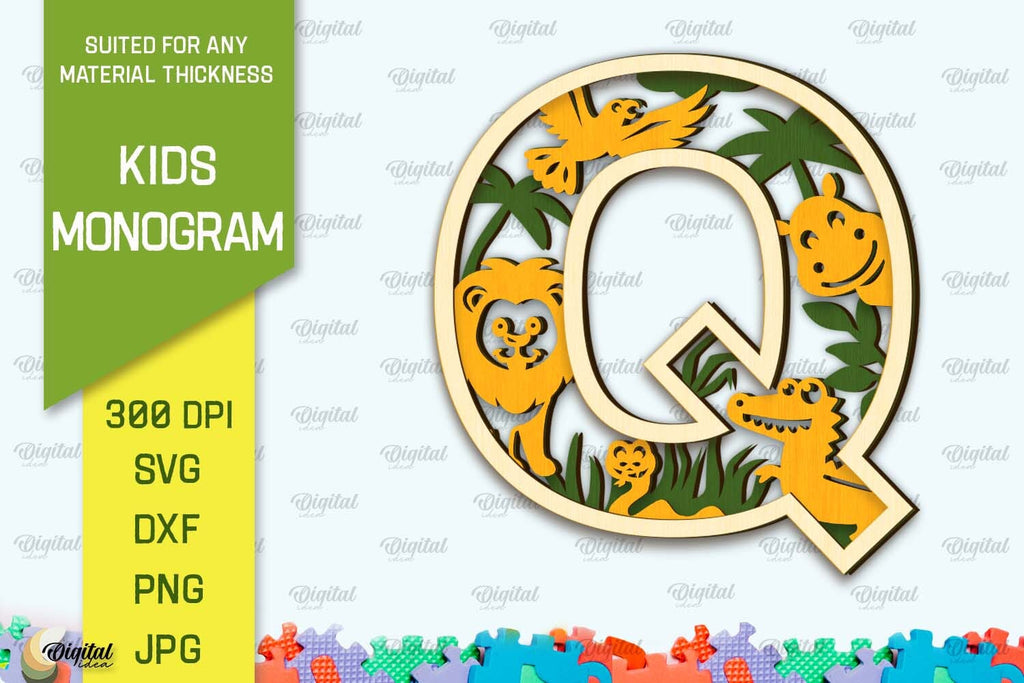 3D Laser cut Monogram Letter Q. Kids alphabet wall sign SVG - So Fontsy