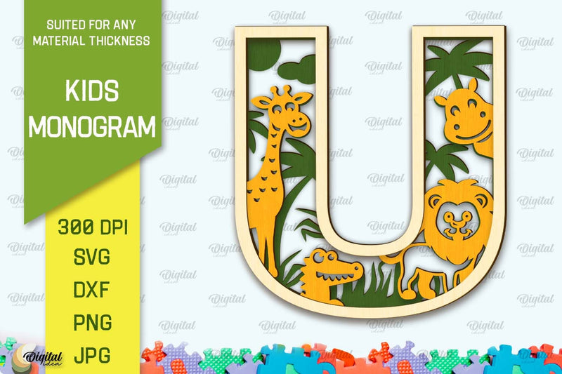 3D Laser cut Monogram Letter U. Kids alphabet wall sign SVG - So Fontsy