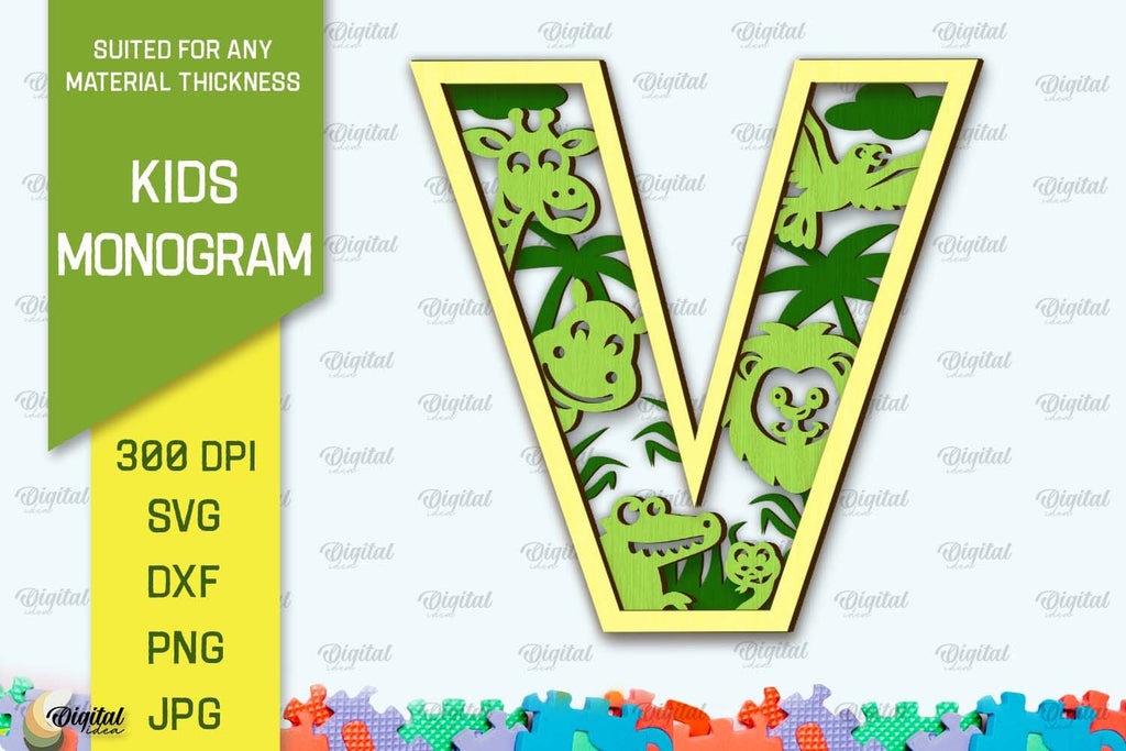 3D Laser cut Monogram Letter V. Kids alphabet wall sign SVG - So Fontsy