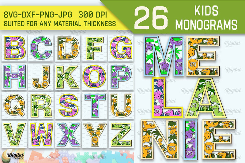3D Laser cut Monogram Letters Bundle. Kids alphabet SVG - So Fontsy