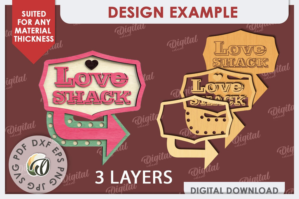 3D Love Shack Door Sign Laser Cut. Valentine Decor SVG - So Fontsy