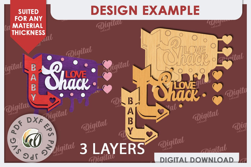 3D Love Shack Door Sign Laser Cut. Valentine Sign SVG - So Fontsy