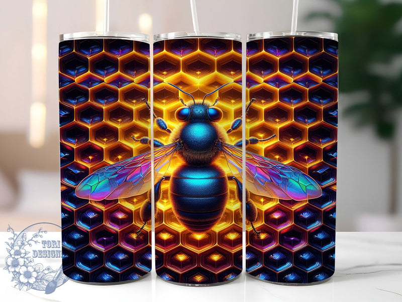 3D Luminous Glowing Bee Tumbler, Glowing Bee Pattern, Seamless Bee ...