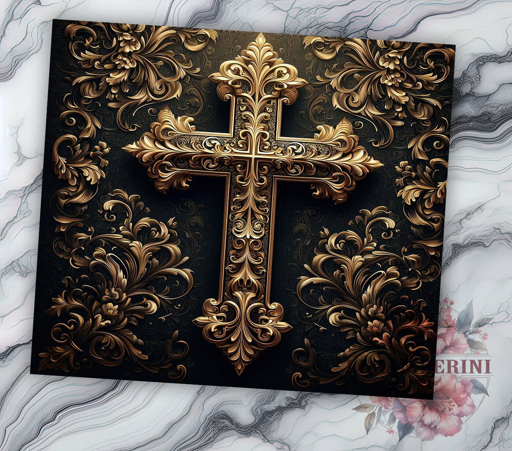3D Metal Christian Cross 20 oz Skinny Tumbler Sublimation Design ...