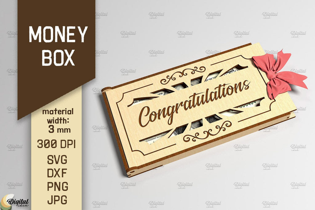 3D Money Box. Cash Gift Box Laser Cut. Money Holder SVG - So Fontsy
