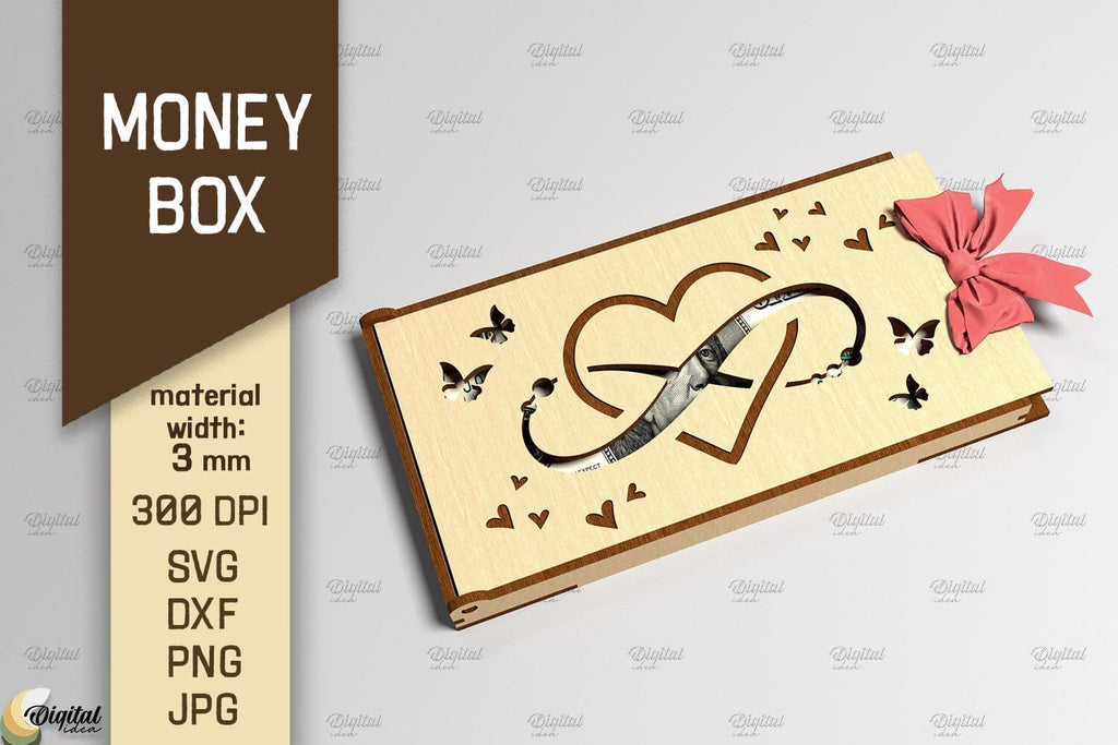 3D Money Box. Cash Gift Box Laser Cut. Money Holder SVG - So Fontsy