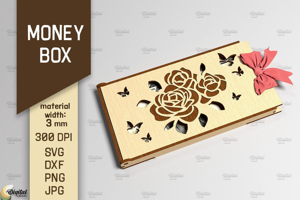 3D Money Box. Cash Gift Box Laser Cut. Money Holder SVG - So Fontsy