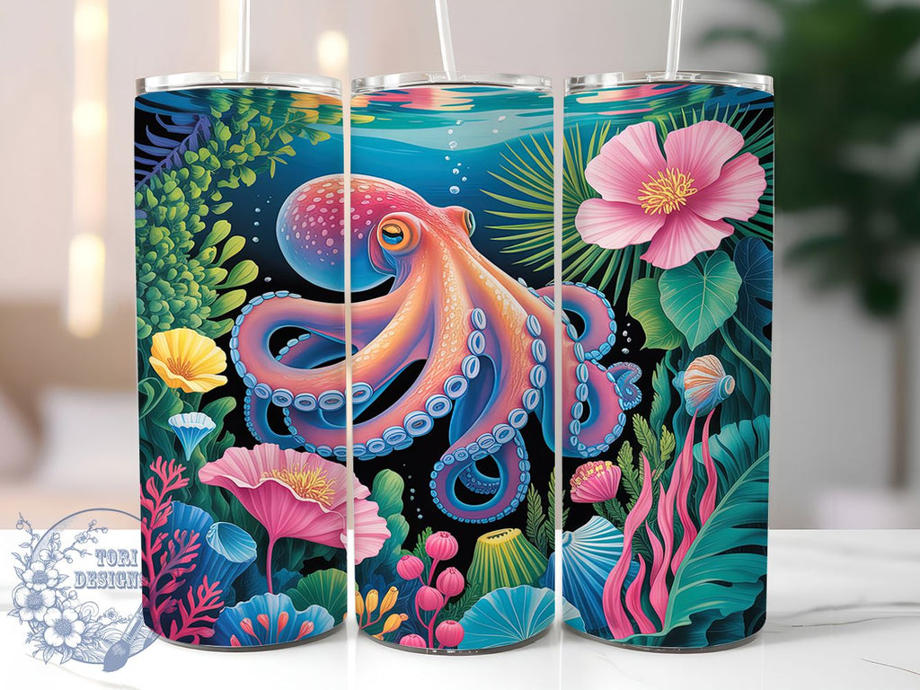 3D Octopus Sea Tumbler Wrap, Underwater Sea Wrap, 20oz Tumbler ...