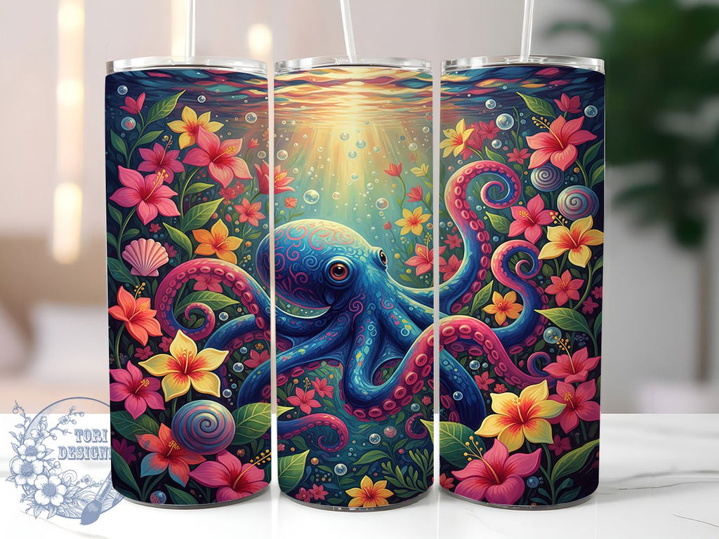 3D Octopus Sea Tumbler Wrap, Underwater Sea Wrap, 20oz Tumbler ...