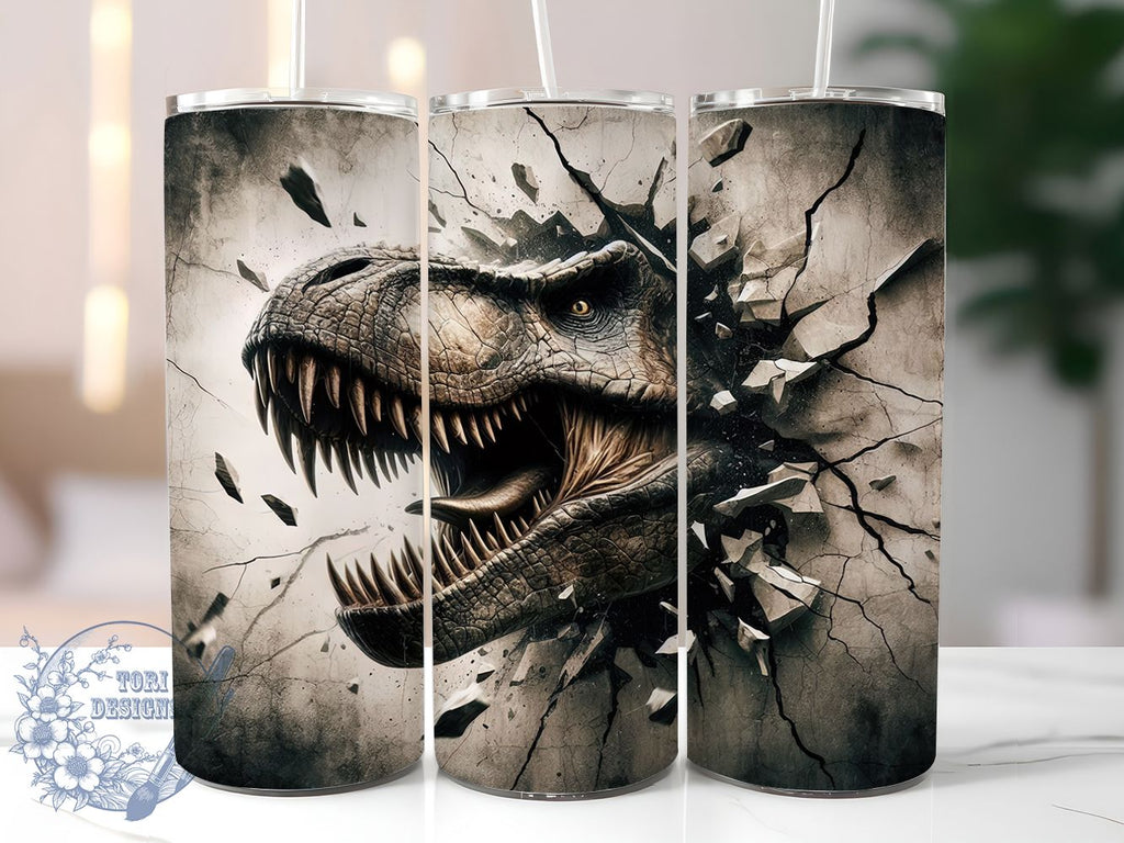 3D Roaring T-Rex 20oz Tumbler Wrap, Dinosaur Mug, Prehistoric Beast Cup ...