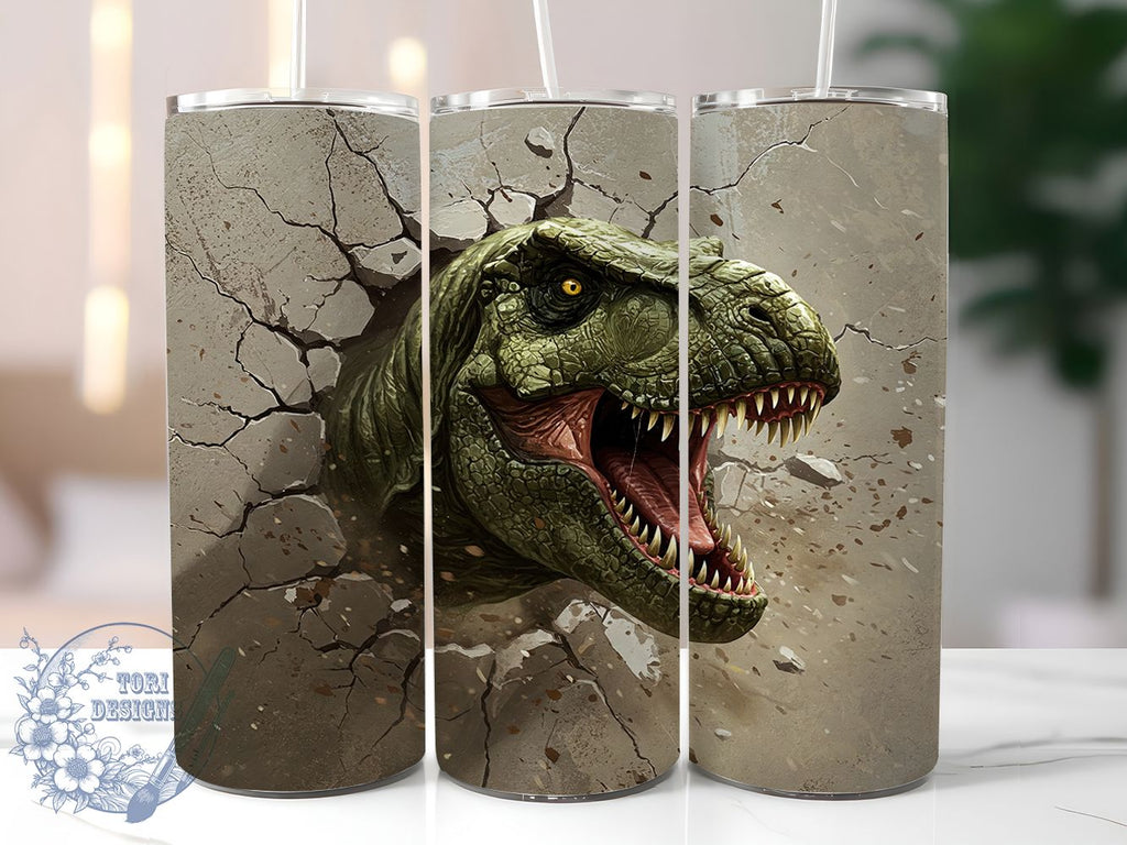 3D Roaring T-Rex 20oz Tumbler Wrap, Dinosaur Mug, Prehistoric Beast Cup ...