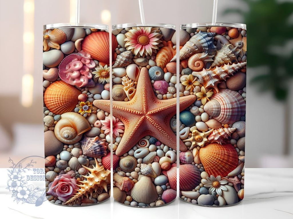 3D Sea Shells 20oz Skinny Tumbler, Starfish Tumbler Png, Straight ...