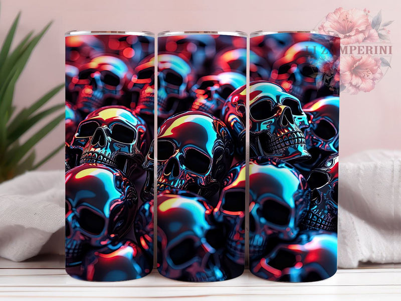 3D Skull Tumbler Wrap, Metallic Skull Design, 20oz Sublimation Wrap ...