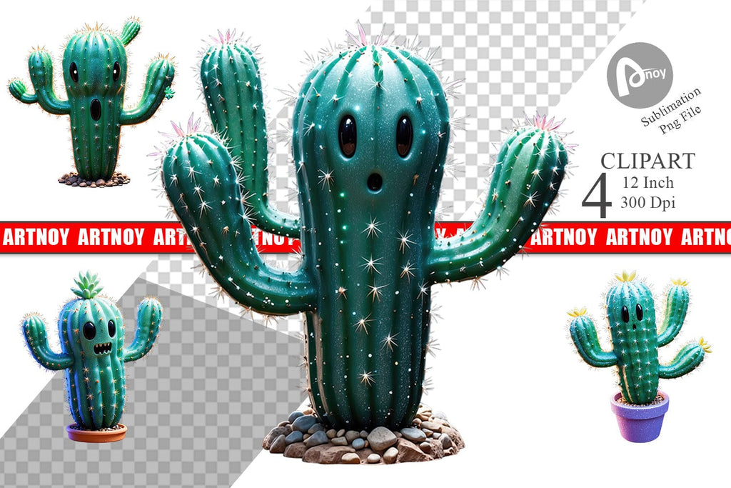 3D Spooky Cactus Clipart - So Fontsy