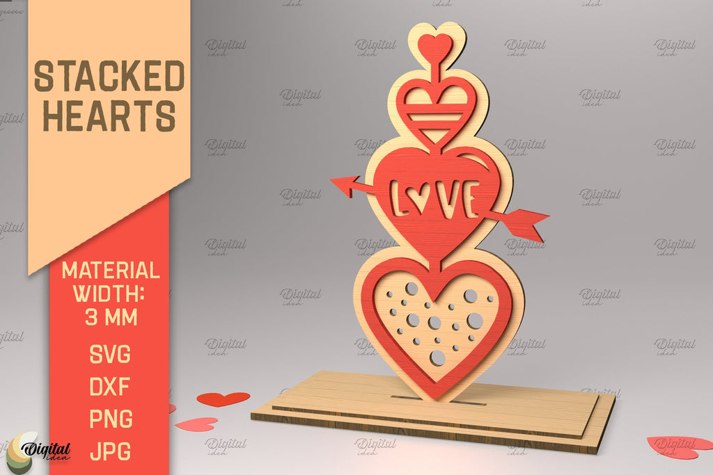 3D Stacked Hearts. Valentine's Layered Laser Cut - So Fontsy