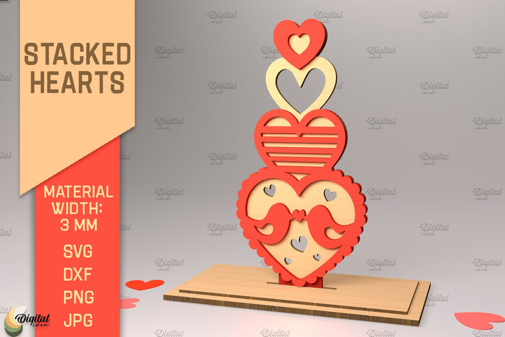 3D Stacked Hearts. Valentine's Layered Laser Cut - So Fontsy