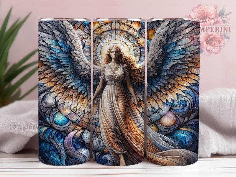 3D Stained Glass Angel Tumbler, Colorful Angel Wrap, Holy Angelic ...