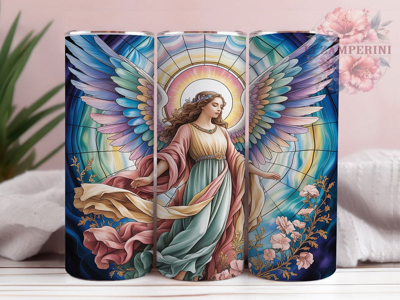 3D Stained Glass Angel Tumbler, Colorful Angel Wrap, Holy Angelic ...