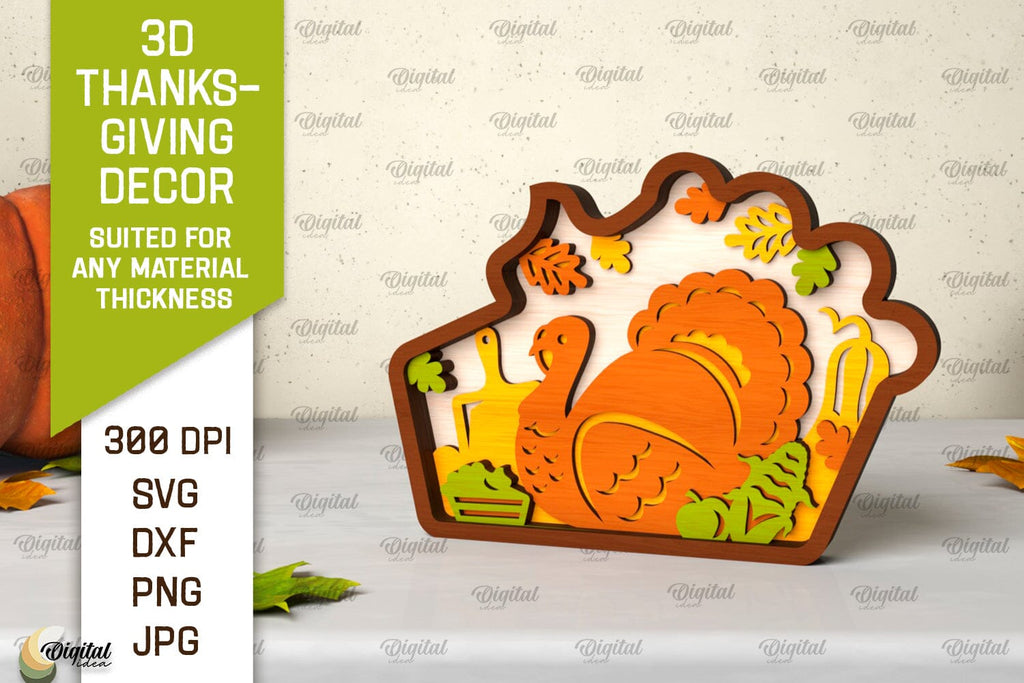 3D Thanksgiving decor Laser Cut. Layered fall SVG - So Fontsy