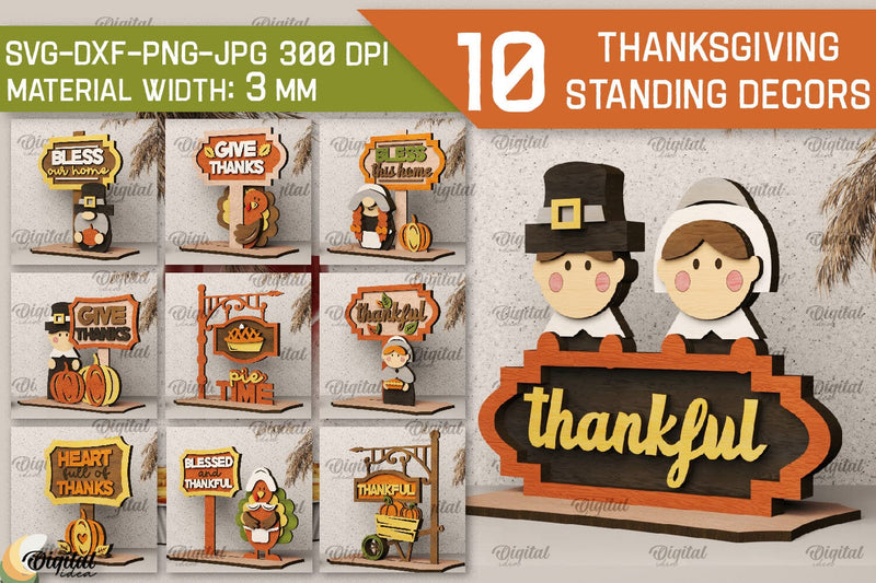 3D Thanksgiving Standing Decors Laser Cut Bundle - So Fontsy