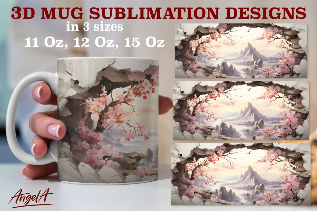 3d travel mug sublimation designs / landscape mountain png - So Fontsy