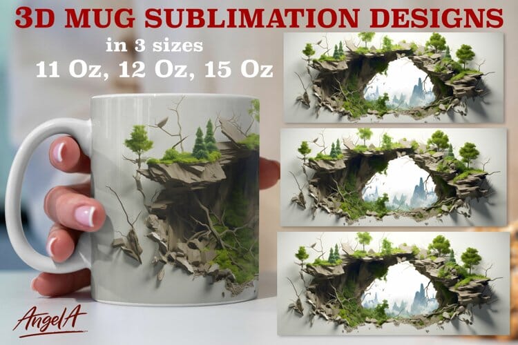 3d travel mug sublimation designs / nature, forest - So Fontsy
