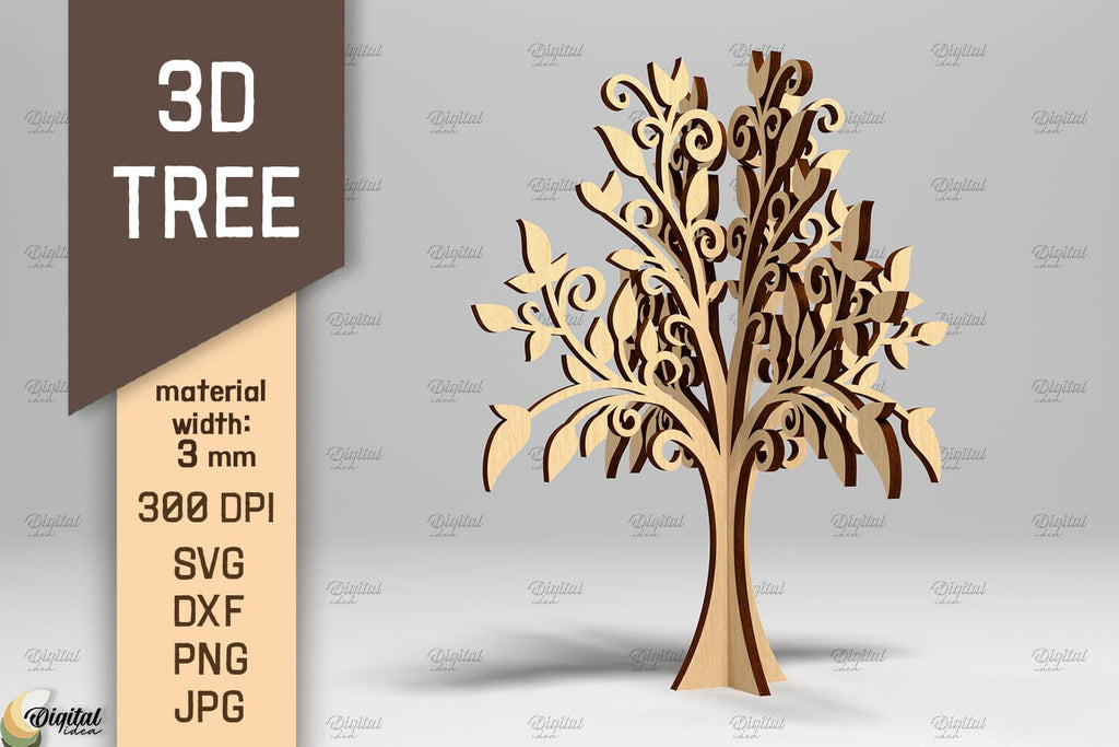 3D Tree SVG. Standing Tree Laser Cut. 3D Wood - So Fontsy