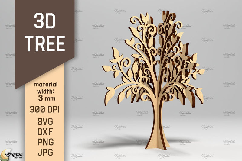 3D Tree SVG. Standing Tree Laser Cut. 3D Wood - So Fontsy